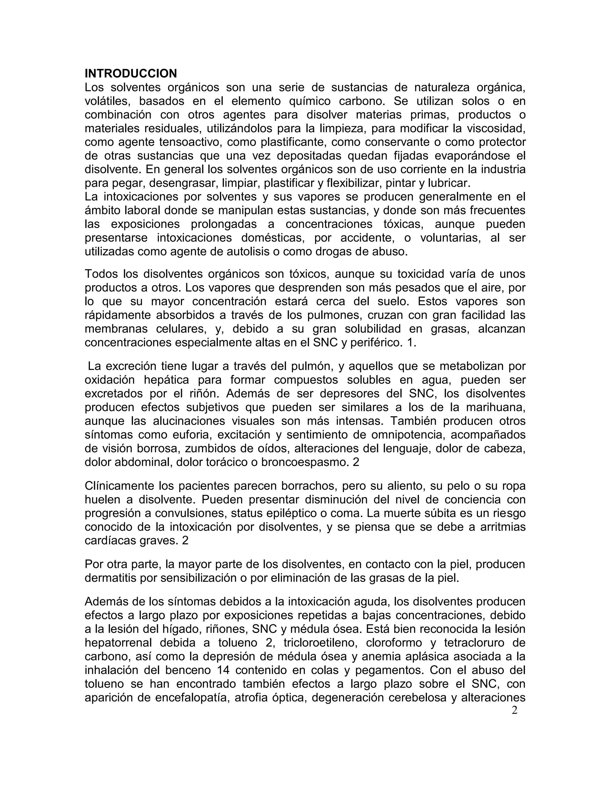 Intoxicacion cronica ocupacional por solventes organicos | DOCX