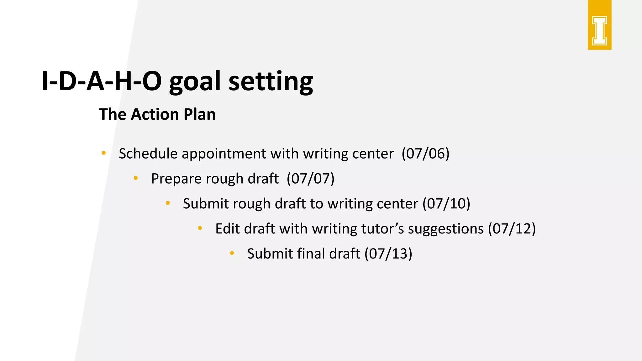 Goal Setting: I-D-A-H-O Go Go Goals | PPT
