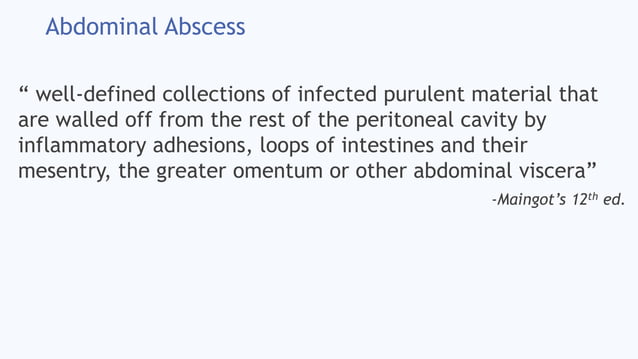 Intra abdominal abscess | PPTX | Digestive Disorders | Diseases and ...