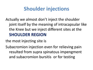 Intra articular injection by dr. ahmed shedeed | PPTX