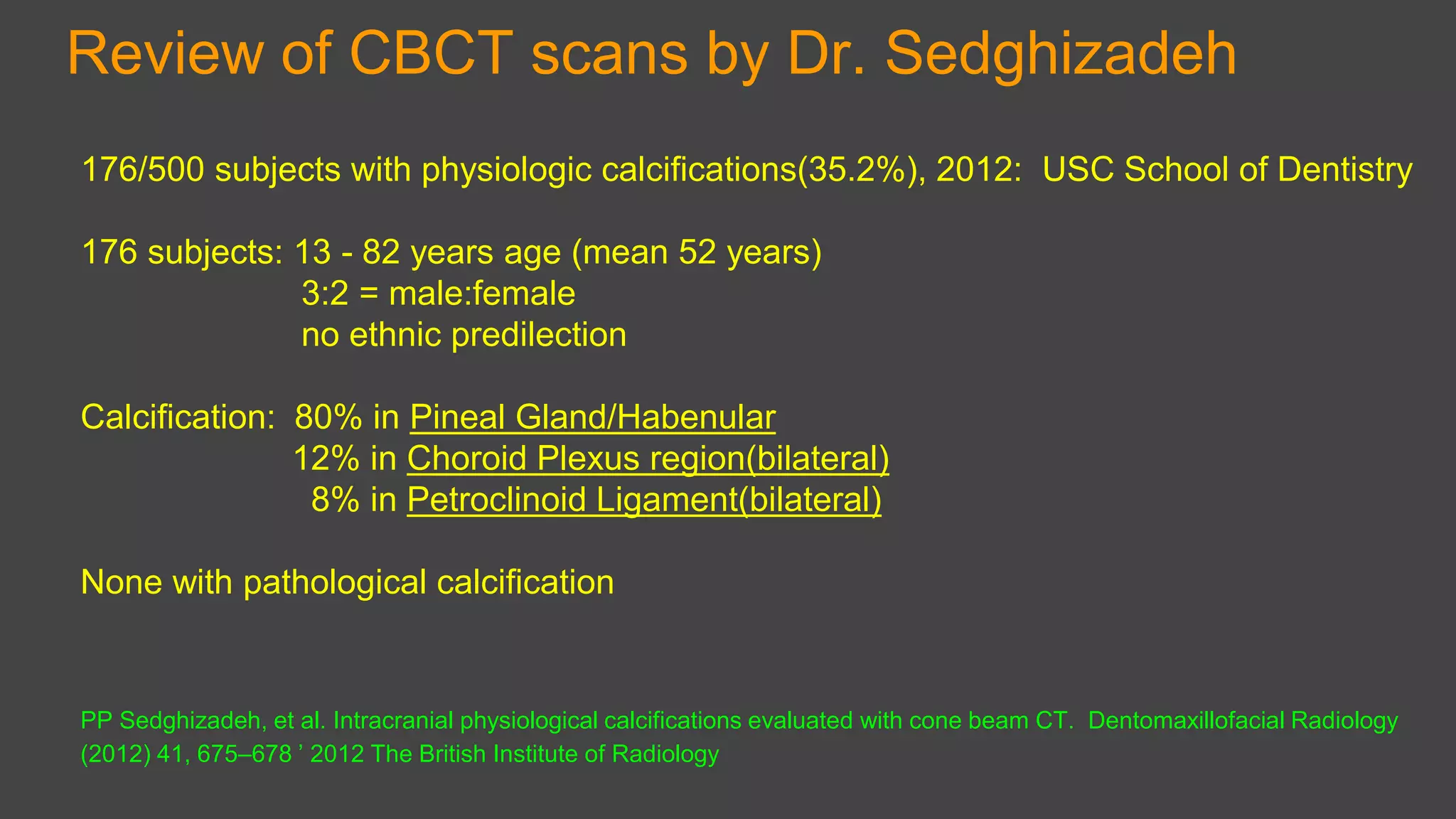 Intracranial Calcification in Cone Beam CT & Medical CT | PPTX