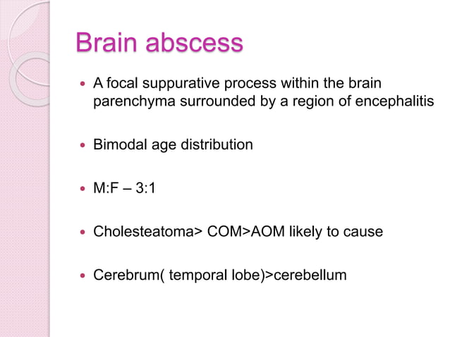 Intracranial complications of chronic otitis media | PPTX | Ear, Nose ...
