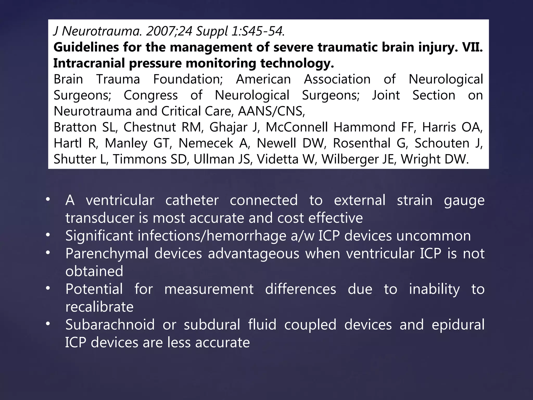 Intracranial pressure montoring standard of care | PPT