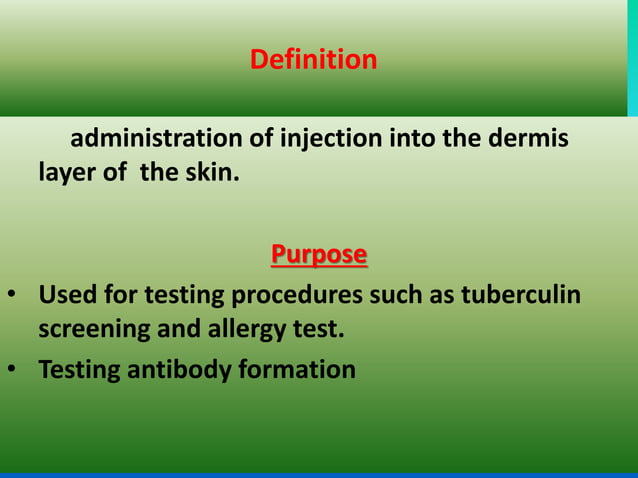 INTRA DERMAL INJECTION PROCEDURE | PPTX | Skin and Dermatology ...
