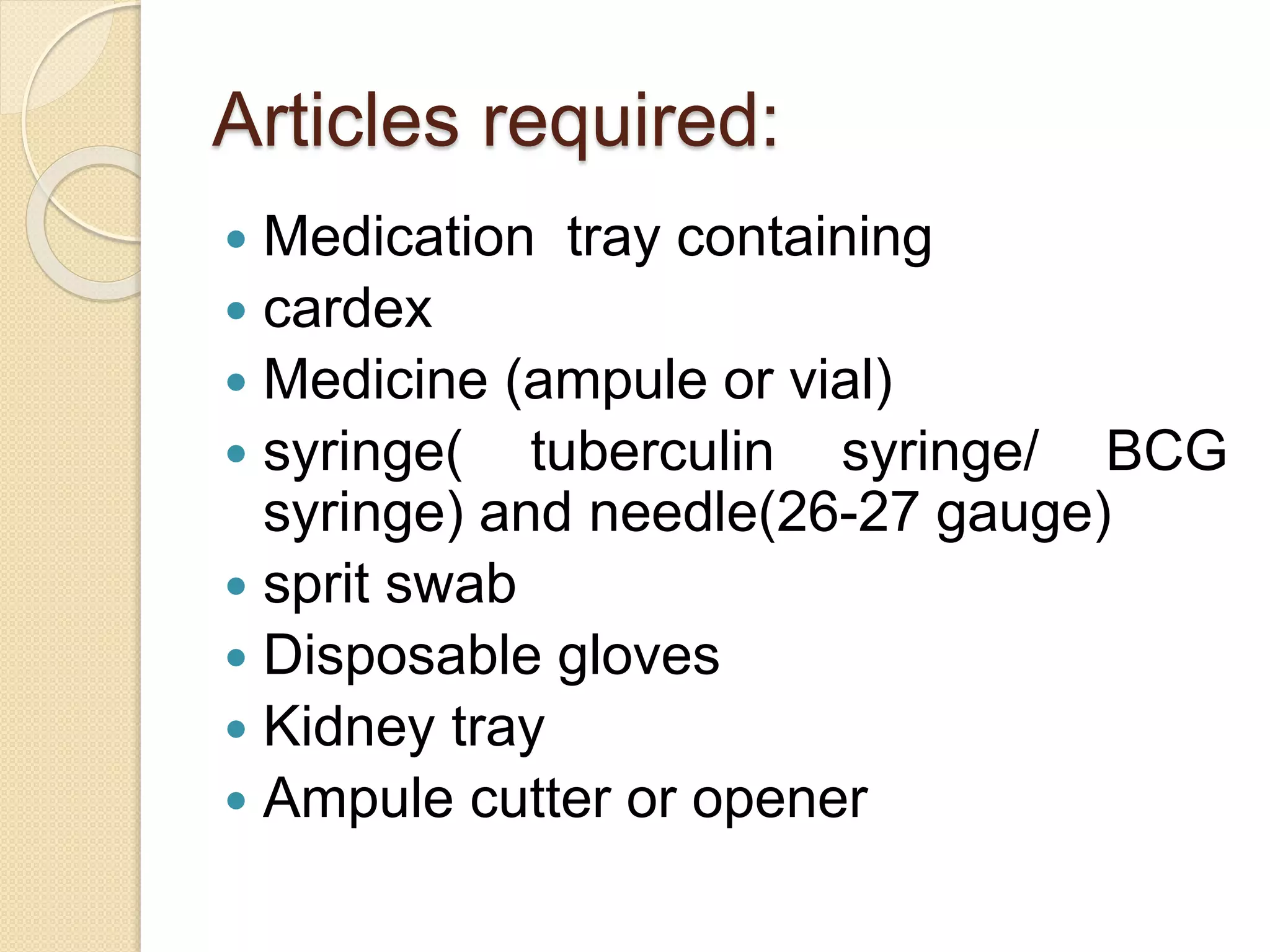 Intradermal injection- Introduction, procedure,complications | PPTX