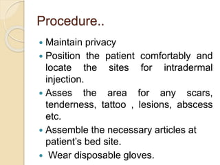Intradermal injection- Introduction, procedure,complications | PPTX