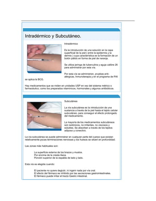 Intradérmico y subcutáneo en administración de medicamentos. | DOCX