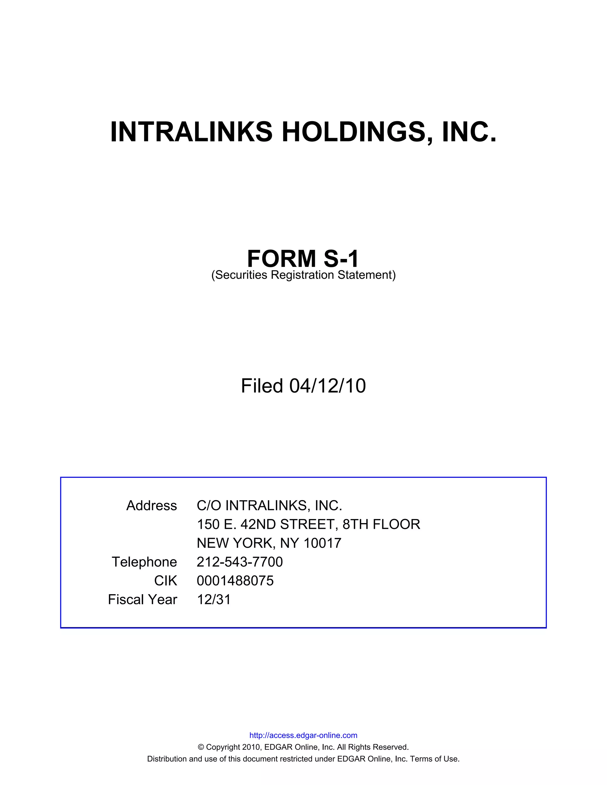 Intralinks S-1 | PDF