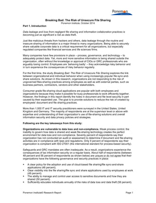 Intralinks Ponemon Research Report | Breaking Bad: The Risk of Unsecure File Sharing | PDF