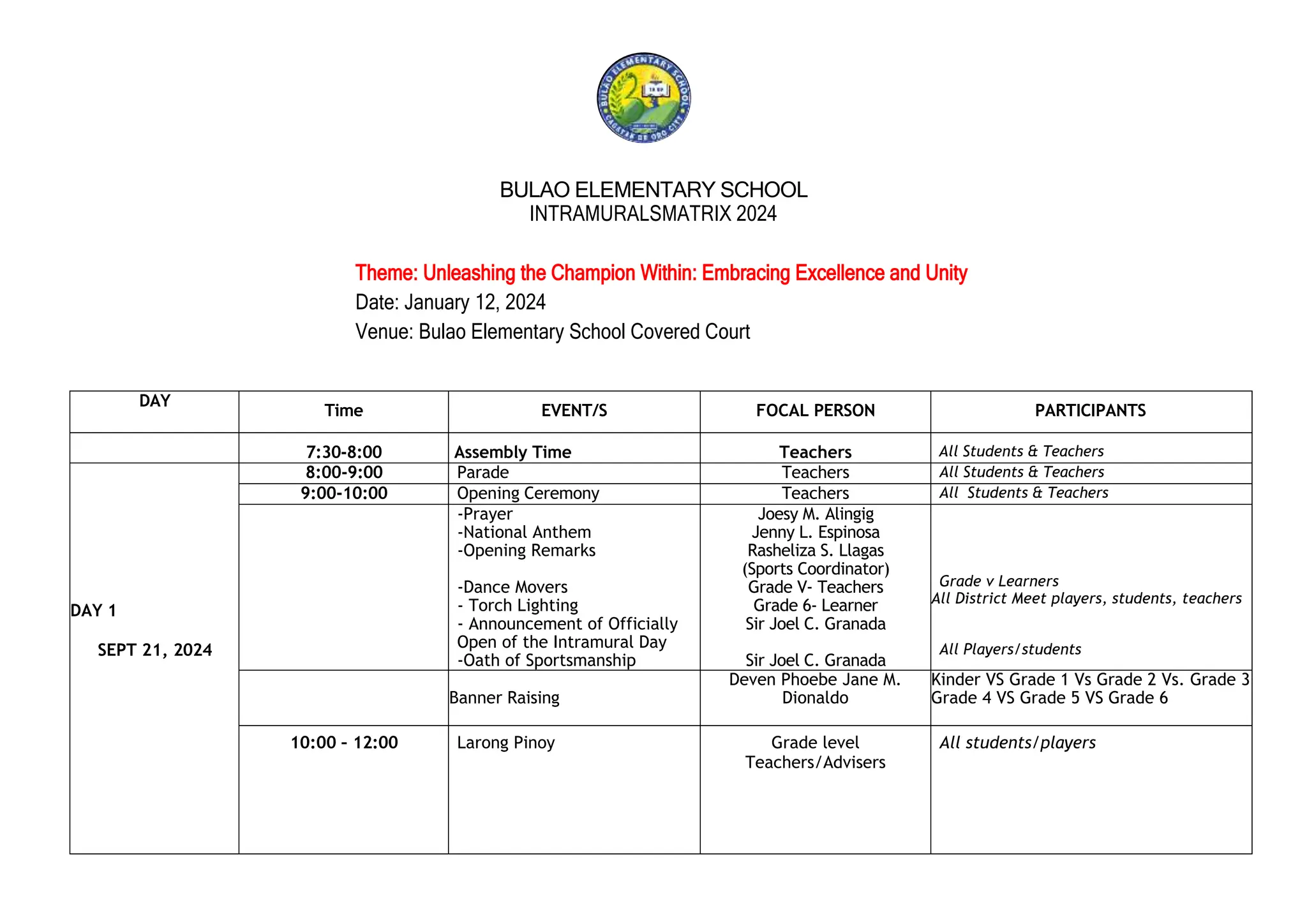 sample template for intramural program 2024 | DOCX