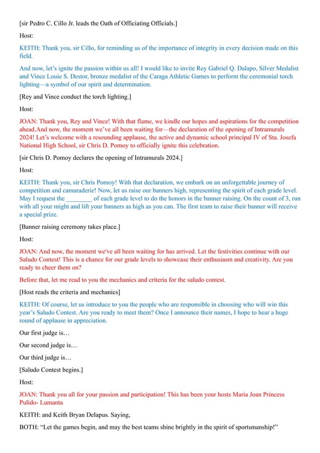 INTRAMURALS OPENING PROGRAM SCRIPT.docx | Awards Shows | Events