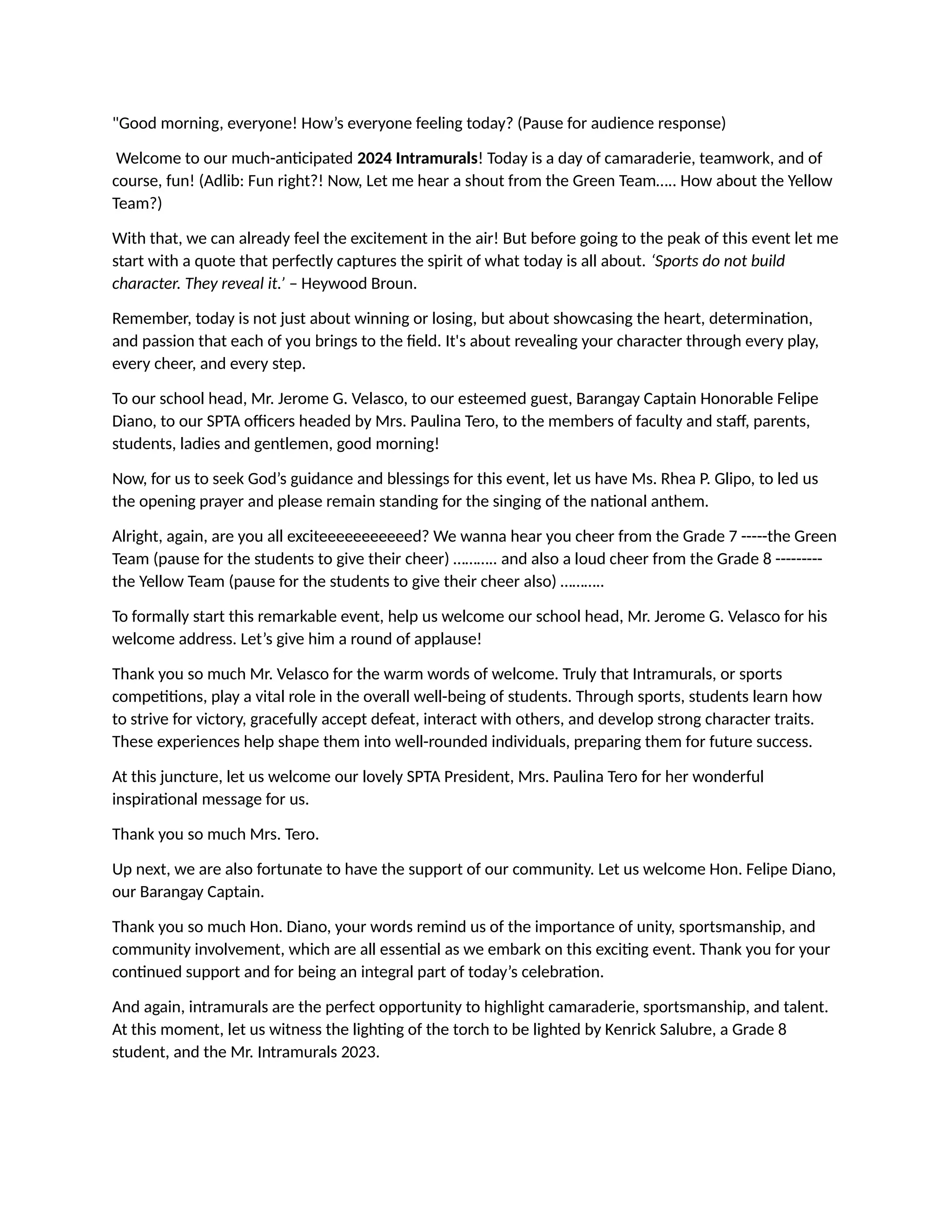 INTRAMURALS 2024-2025 EMCEE SCRIPT OPENING | DOCX