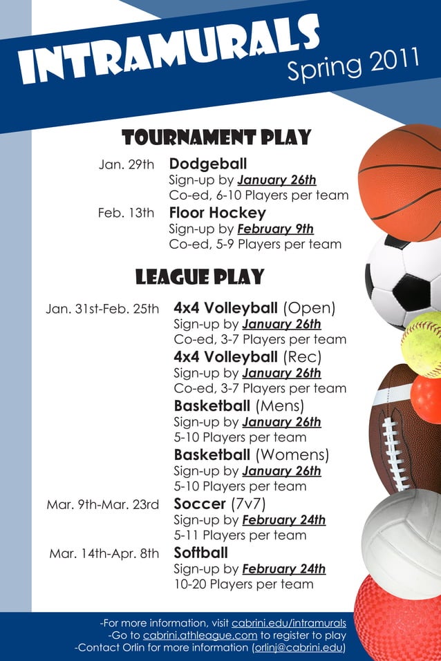 Intramurals Poster Spring 2011 | PDF | Sports