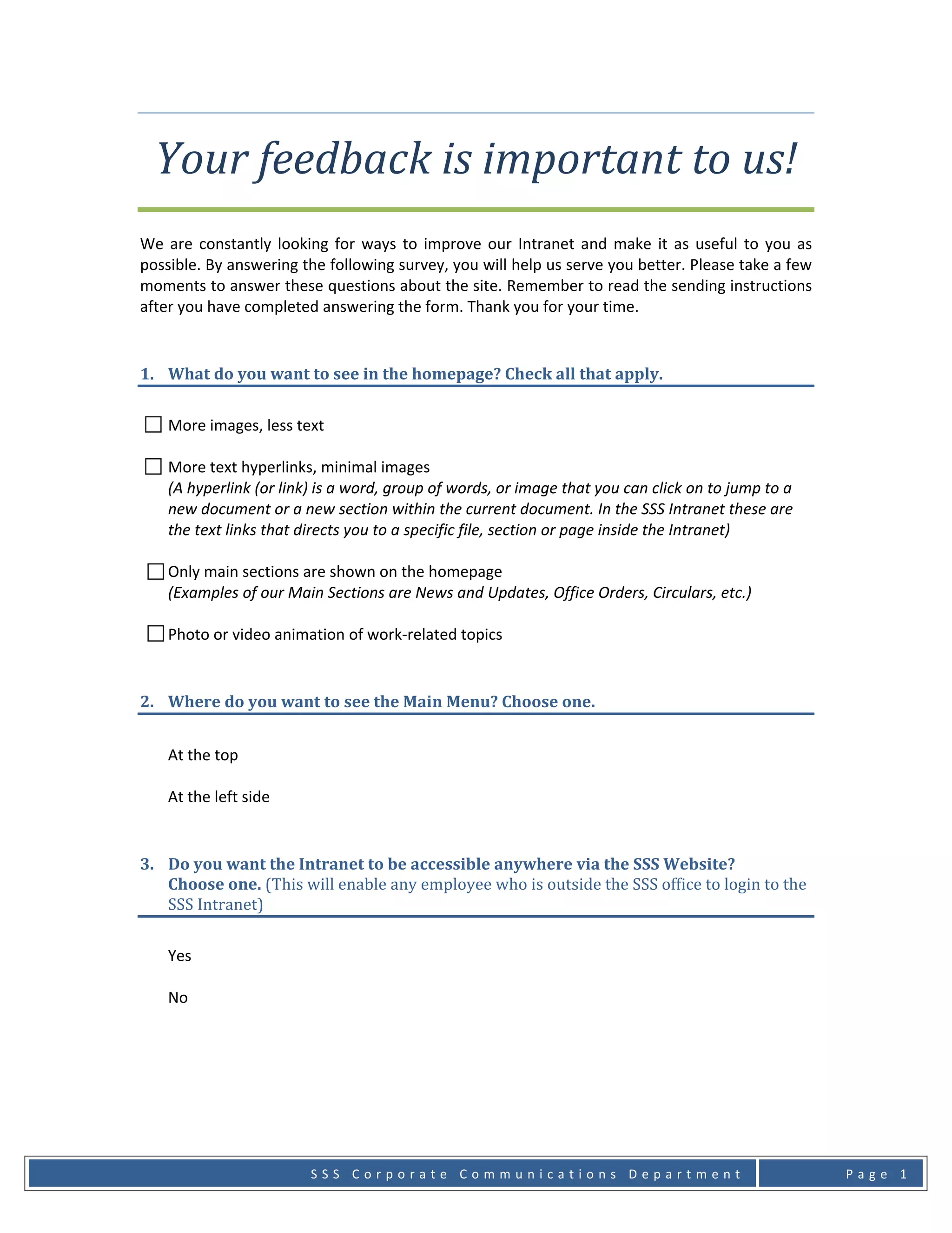 Intranet Survey Form | PDF