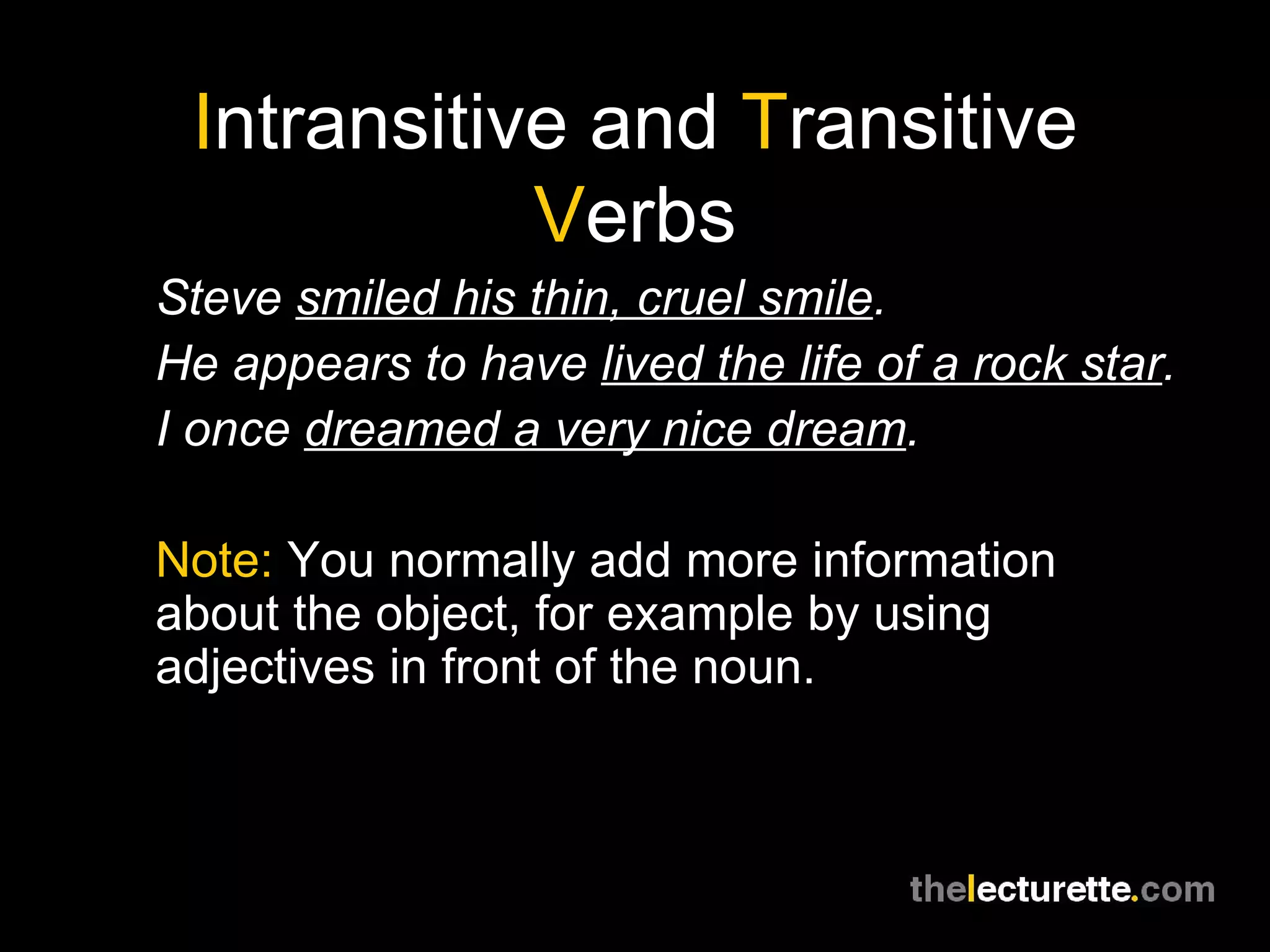 Intransitive and Transitive Verbs | PPT