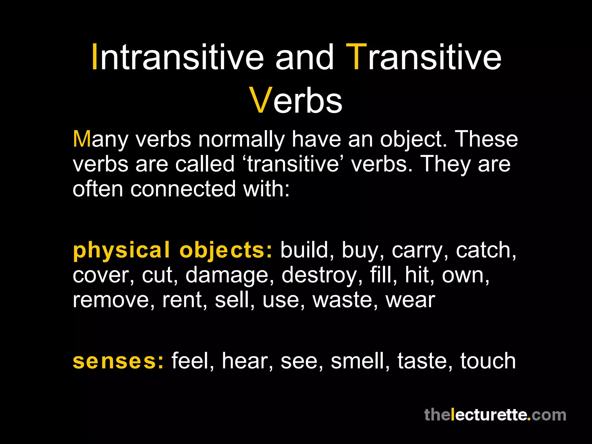 Intransitive and Transitive Verbs | PPT