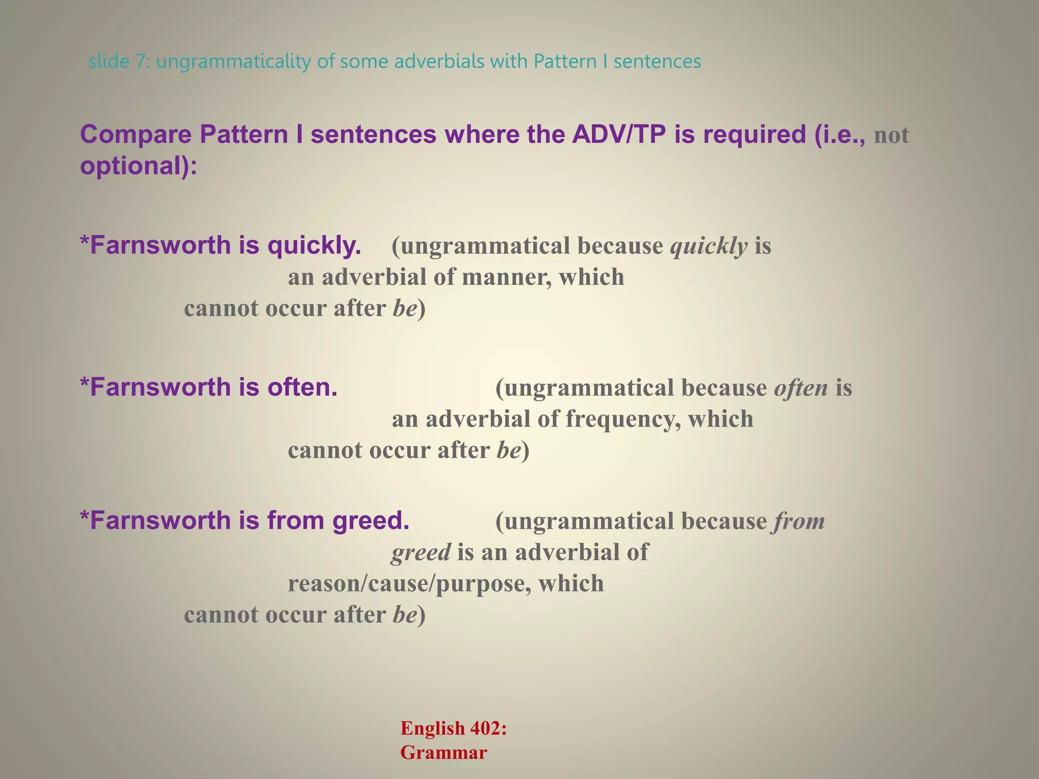 English Grammar Lecture 9: The Intransitive Verb Pattern | PPTX