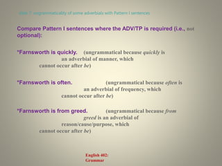English Grammar Lecture 9: The Intransitive Verb Pattern | PPTX