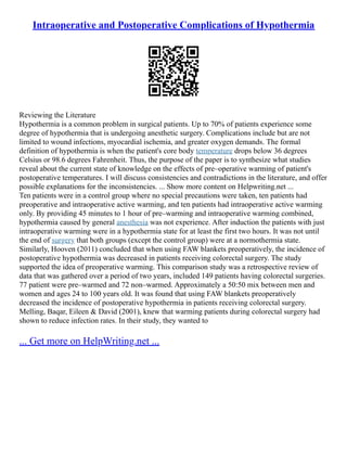 Intraoperative And Postoperative Complications Of Hypothermia | PDF