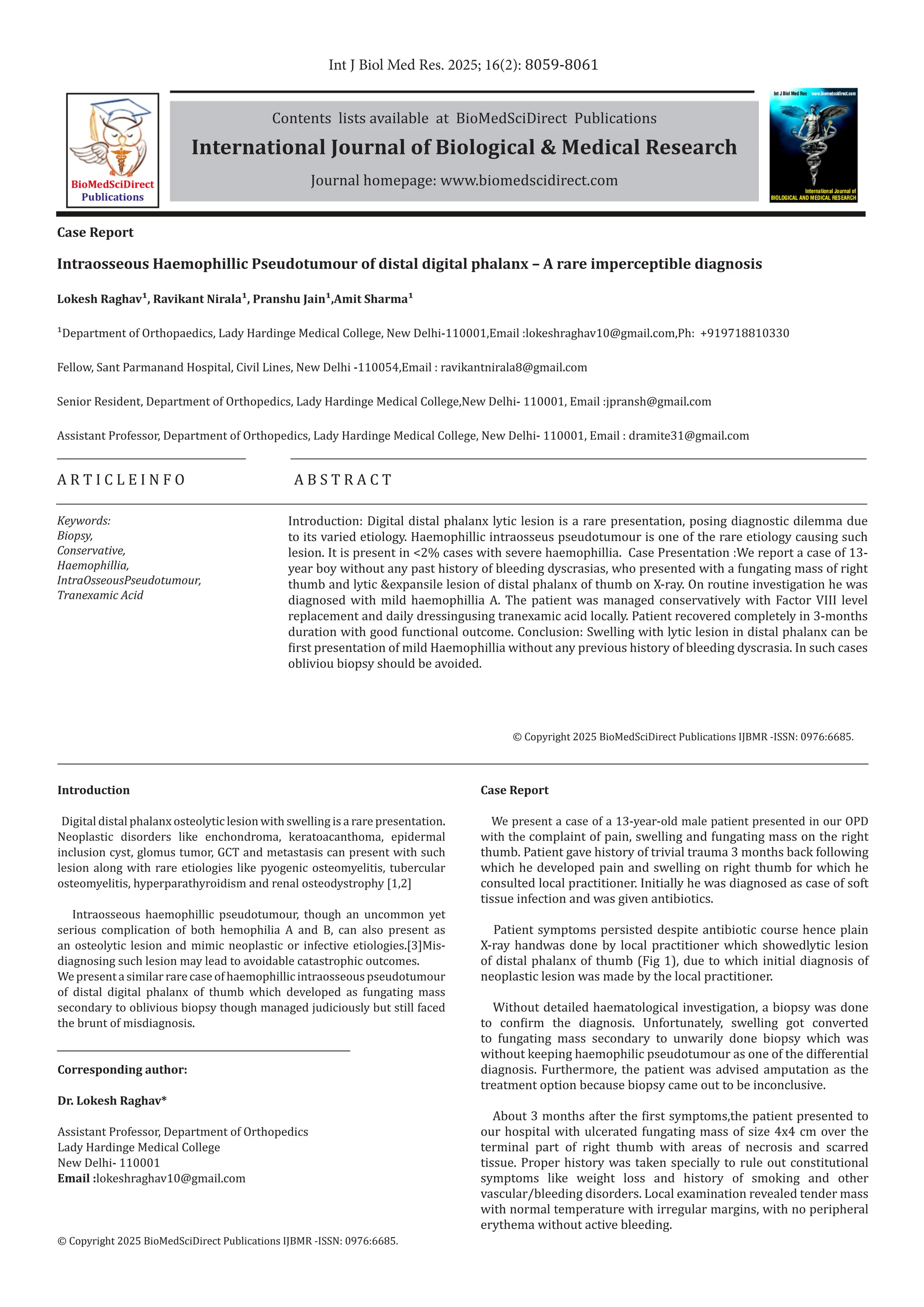 Intraosseous Haemophillic Pseudotumour of distal digital phalanx – A ...