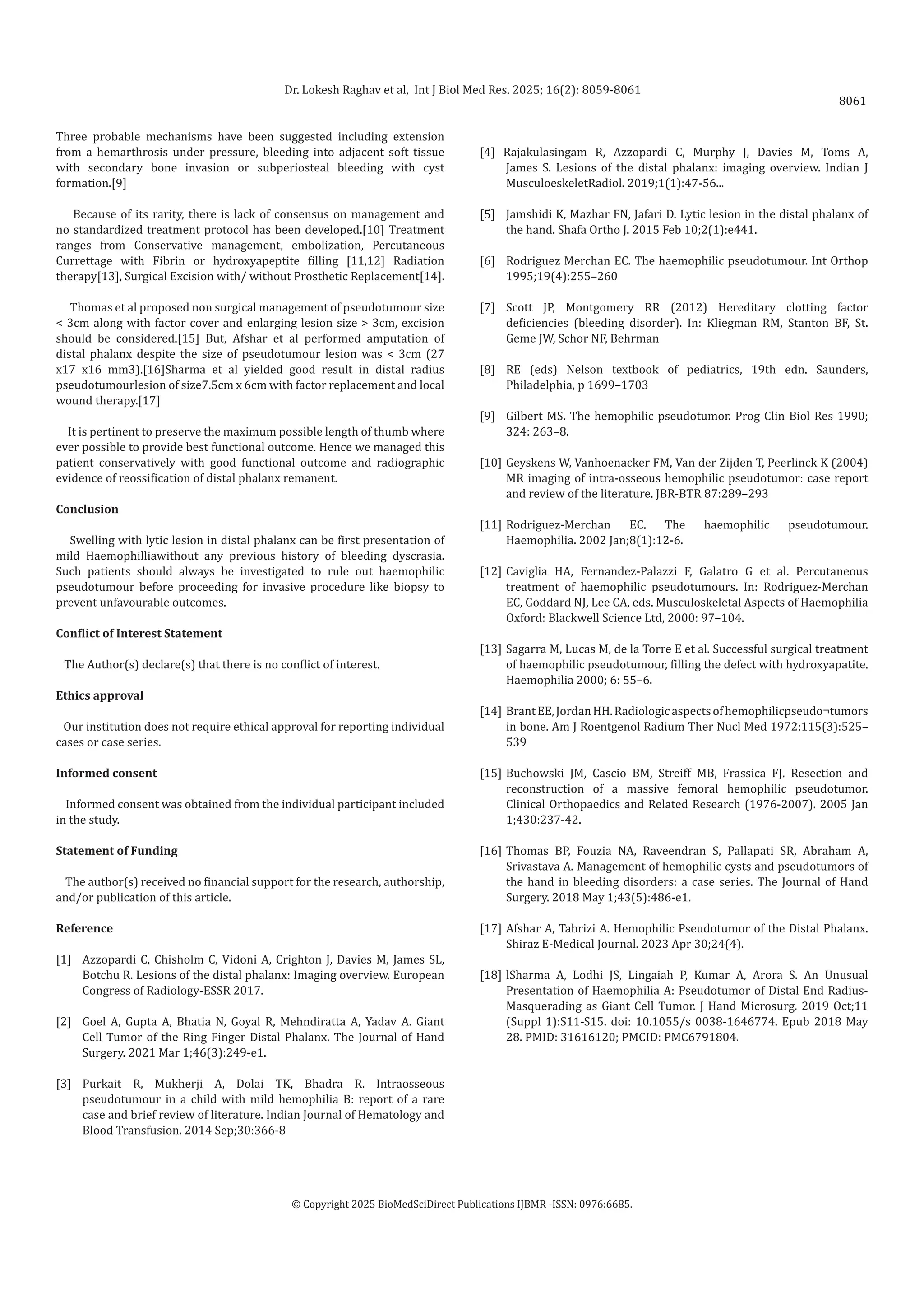 Intraosseous Haemophillic Pseudotumour of distal digital phalanx – A ...