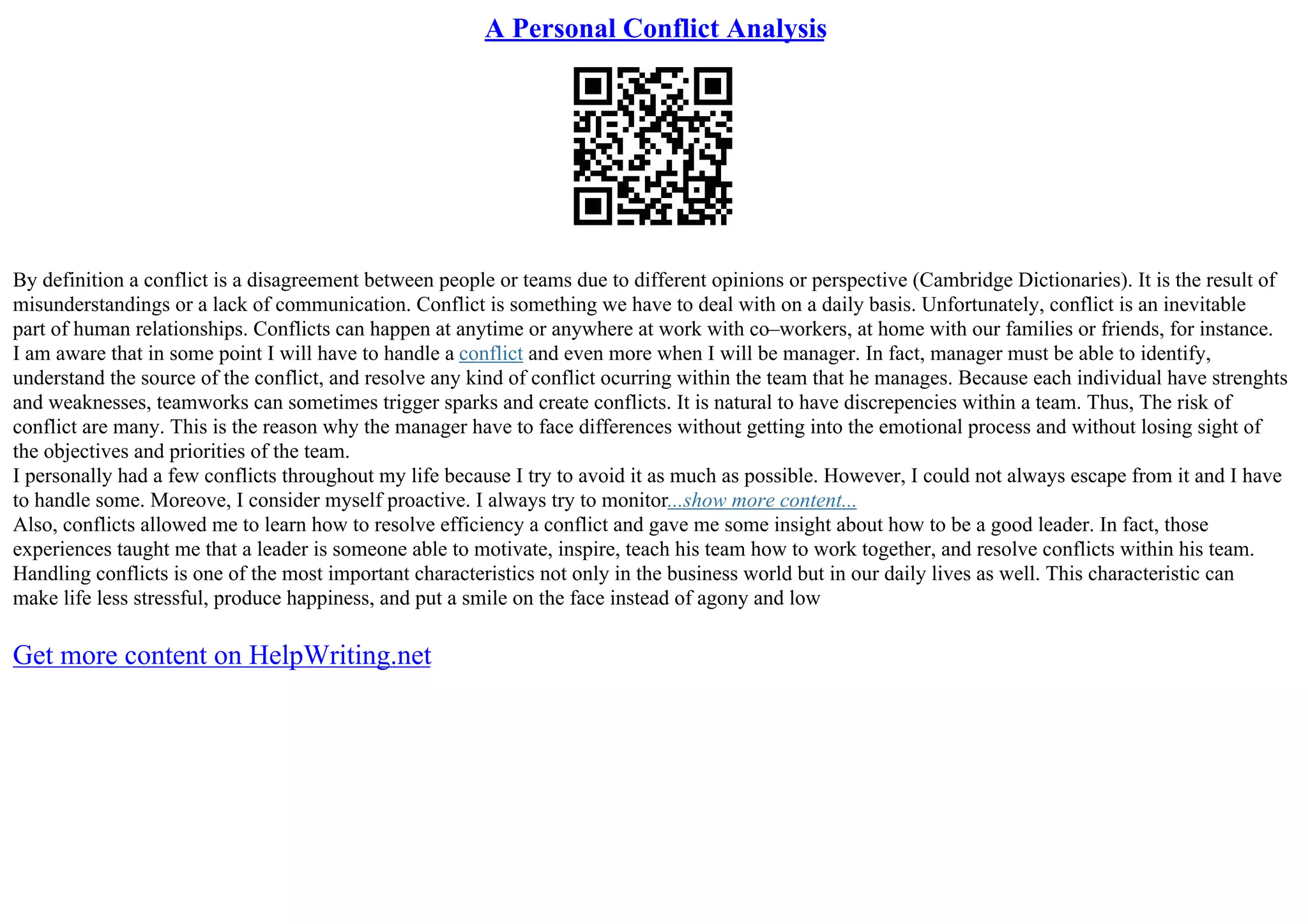 Intrapersonal Conflict | PDF