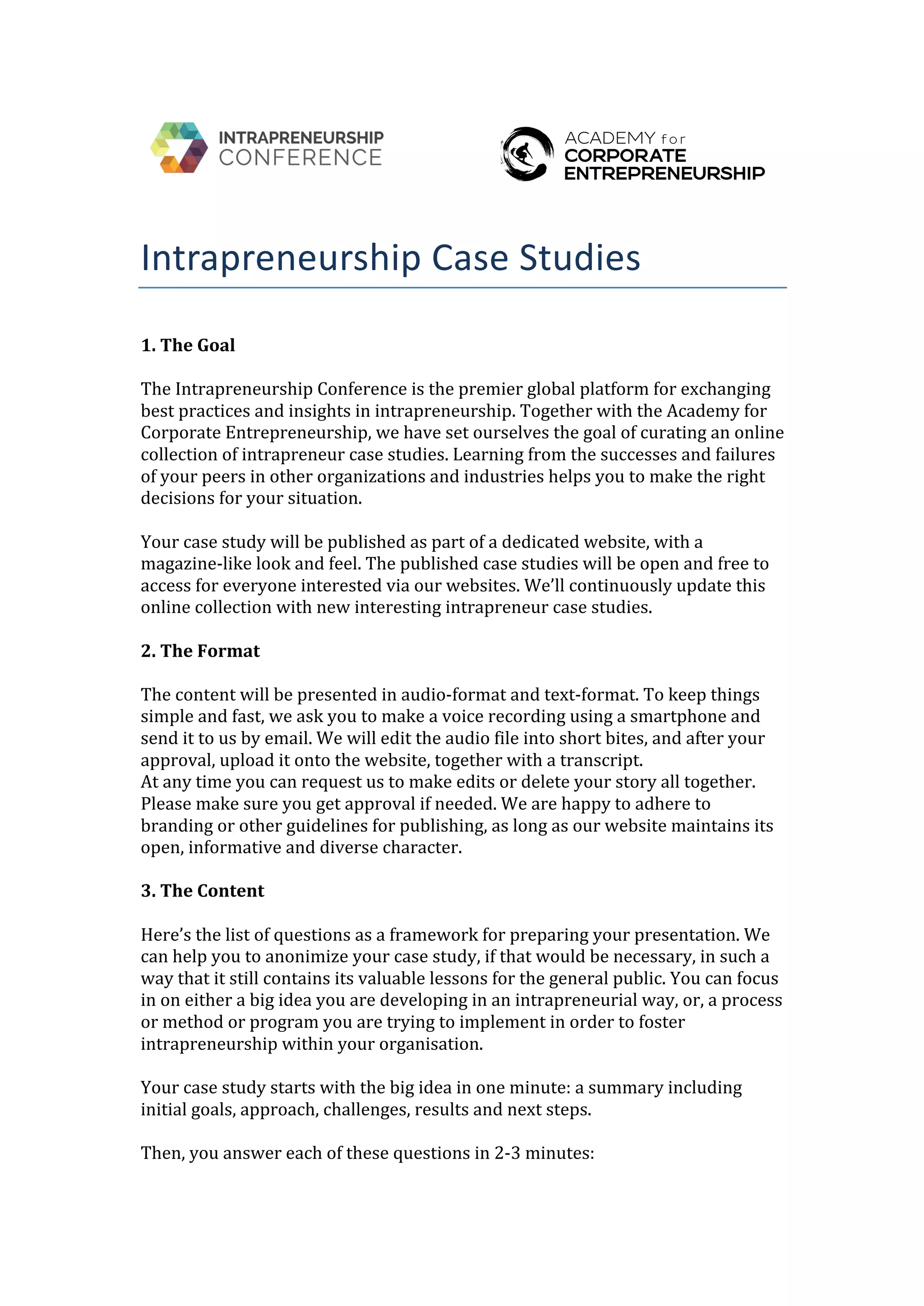 Intrapreneurship Case Studies - guide | PDF