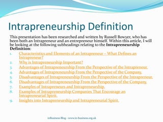 Intrapreneurship definition – characteristics of an intrapreneur | PPTX ...