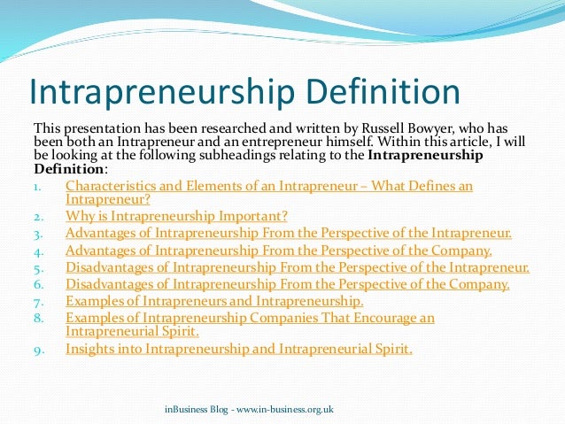 Intrapreneurship definition – characteristics of an intrapreneur