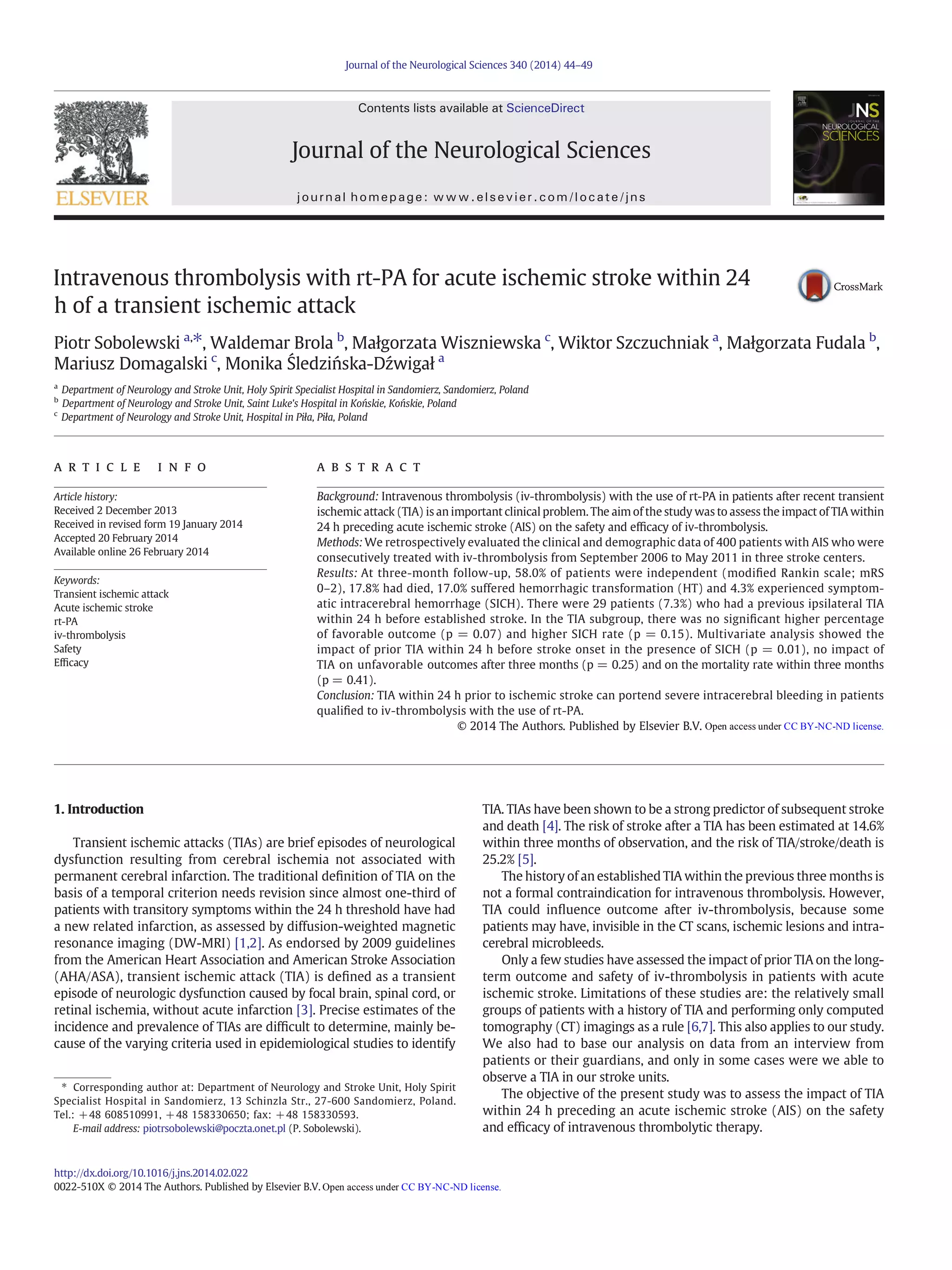 Intravenous thrombolysis with rt pa for acute ischemic stroke within 24 ...