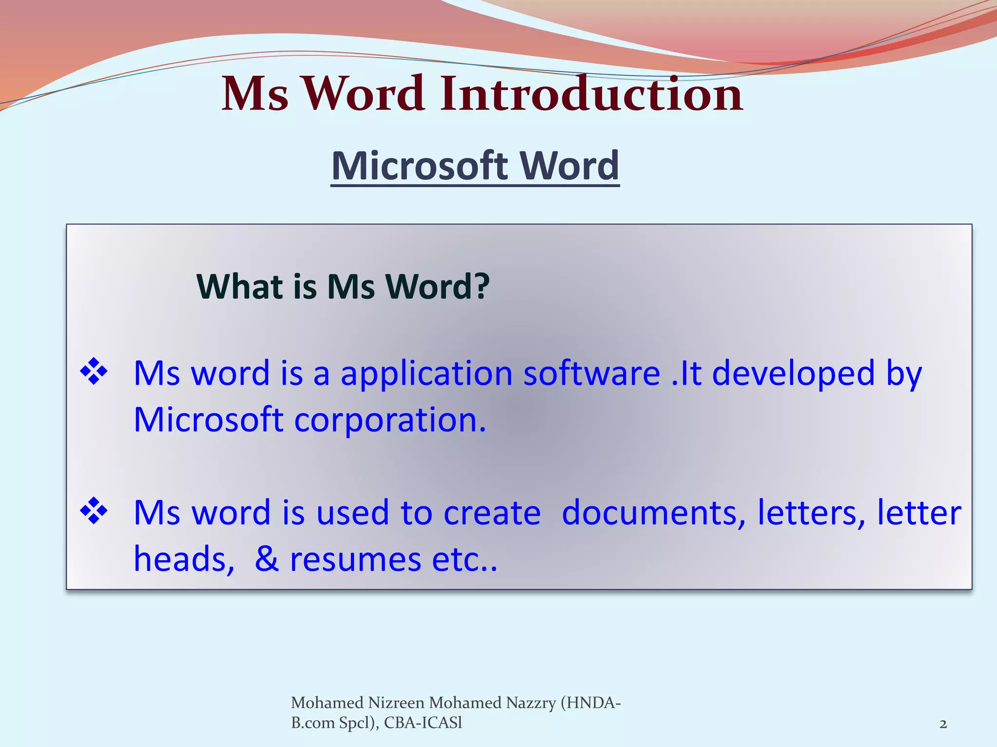 Introduction Ms Word for | PPT