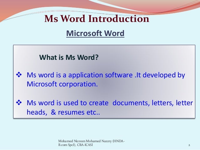 Introduction Ms Word for