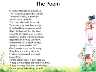 Intrinsic elements analysis: Diction and Imagery of October by Robert ...