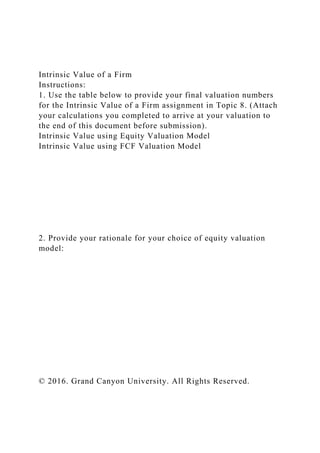 Intrinsic Value of a FirmInstructions 1. Use the table belo.docx