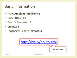 Ambient Intelligence - Course Introduction | PPT