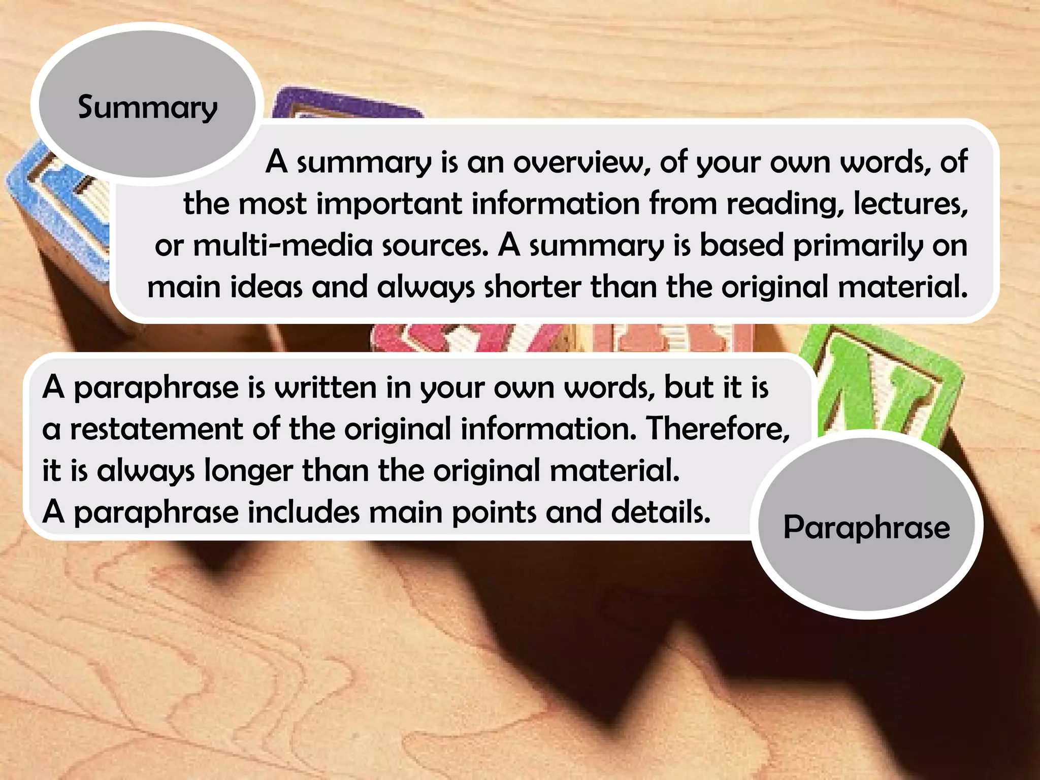 Journalist: Summarizing VS Paraphrasing | PPT