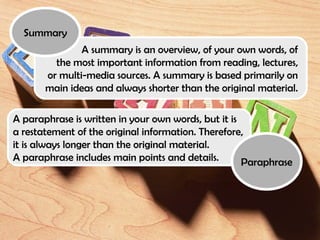 Journalist: Summarizing VS Paraphrasing | PPT