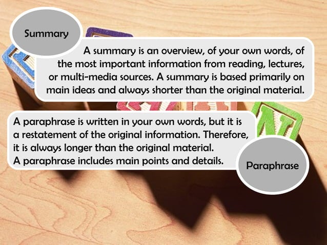 Journalist: Summarizing VS Paraphrasing | PPT