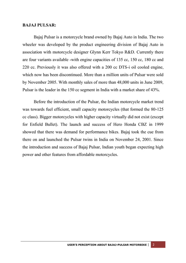 percepction about Bajaj Pulsar | PDF
