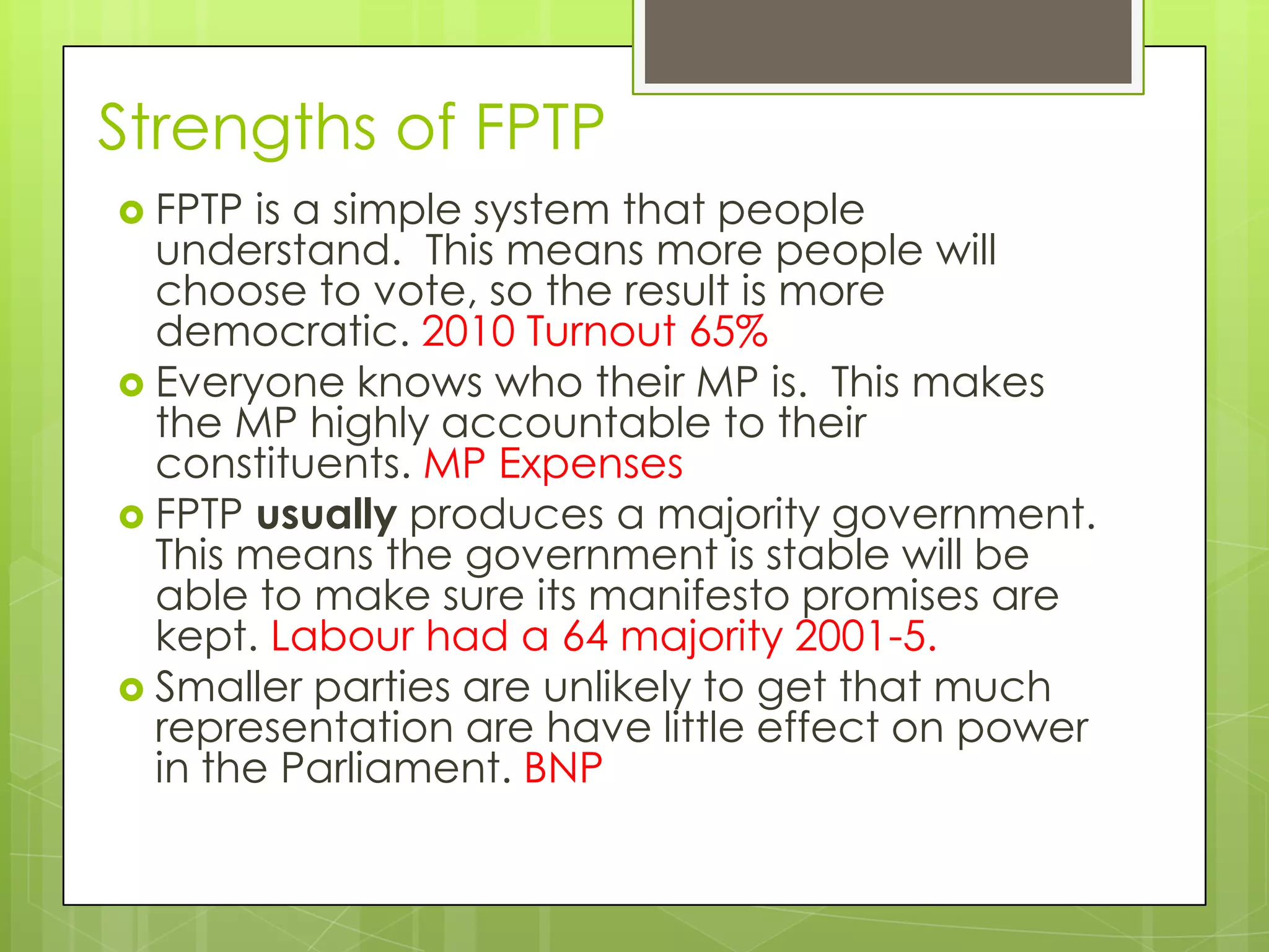 Voting Systems - First Past the Post | PPTX