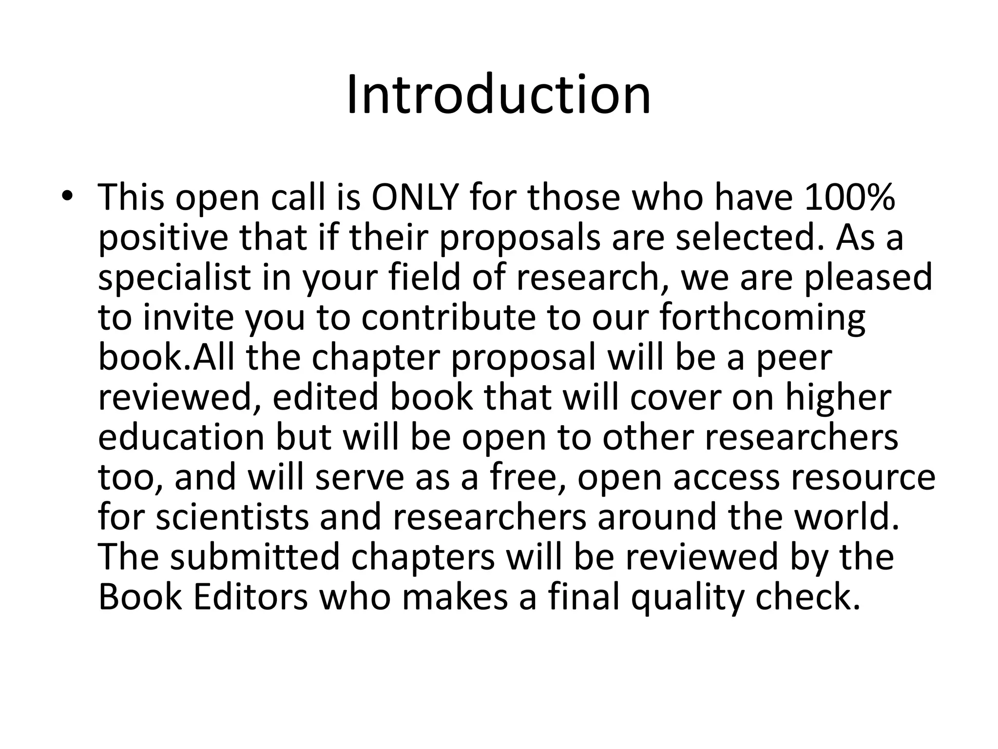 INTRODUCTION ABOUT CALL FOR BOOK CHAPTER | PPTX | Publishing Industry ...