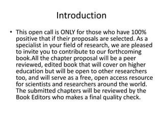 INTRODUCTION ABOUT CALL FOR BOOK CHAPTER | PPTX | Publishing Industry ...