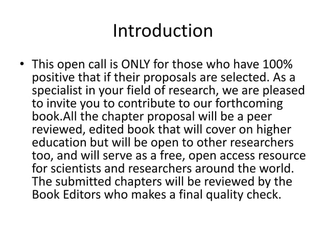INTRODUCTION ABOUT CALL FOR BOOK CHAPTER | PPT