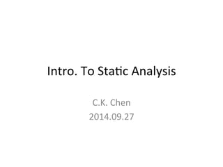 Intro. to static analysis | PPT