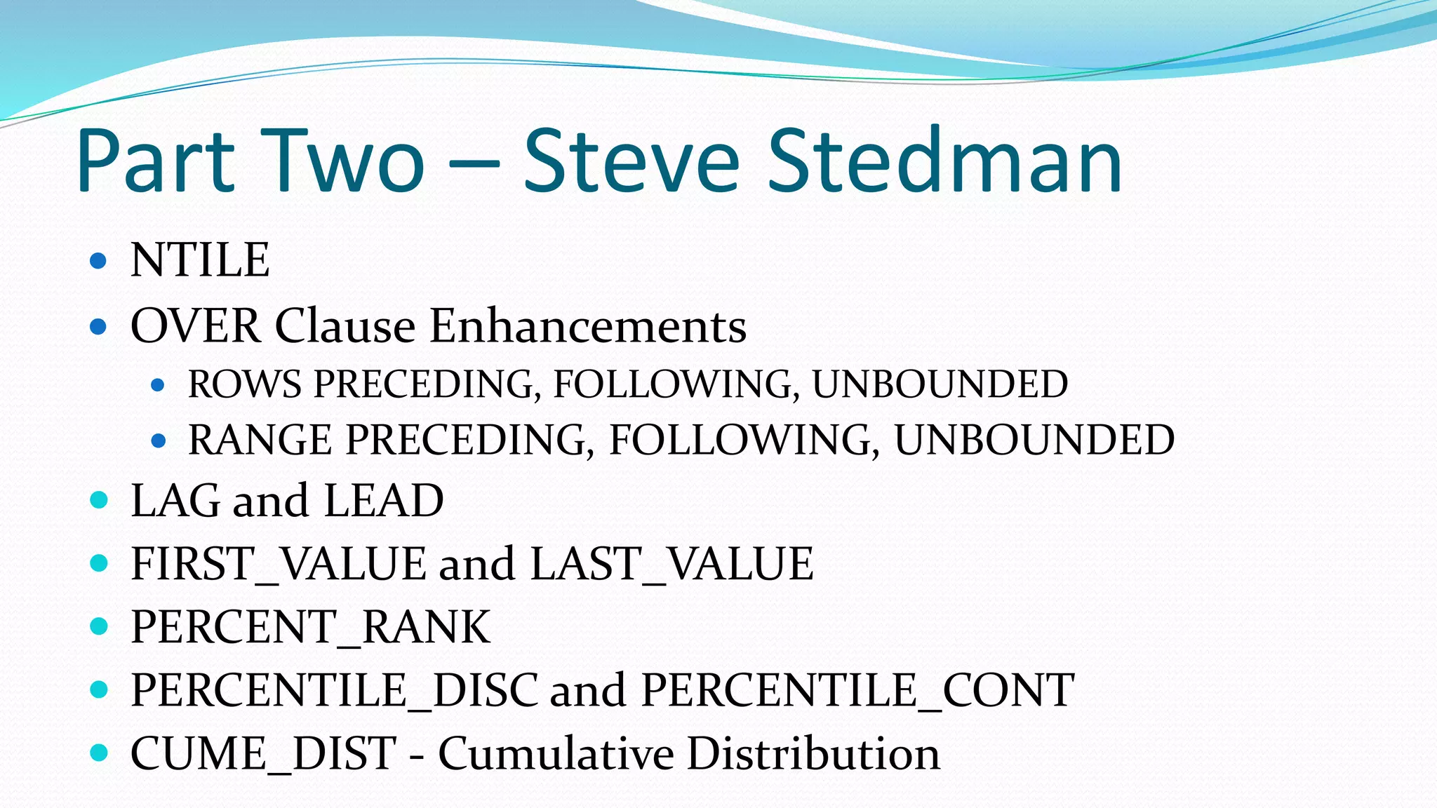 SQL Server TOP(), Ranking, NTILE, and Aggregate Functions | PPT
