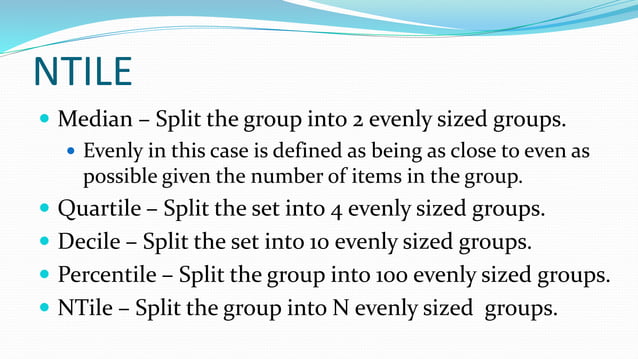 SQL Server TOP(), Ranking, NTILE, and Aggregate Functions | PPT
