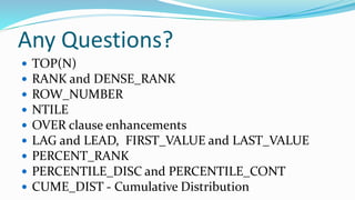 SQL Server TOP(), Ranking, NTILE, and Aggregate Functions | PPT