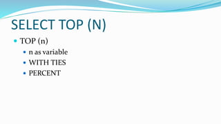 SQL Server TOP(), Ranking, NTILE, and Aggregate Functions | PPT
