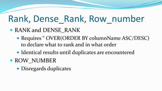 SQL Server TOP(), Ranking, NTILE, and Aggregate Functions | PPT