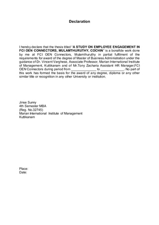 Introduction - A STUDY ON EMPLOYEE ENGAGEMENT IN FCI OEN CONNECTORS ...